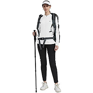 MoFiz Women's Full Zip Hiking Shirt Lightweight UPF 50+ Sun Protection Running Jacket Long Sleeve Sports Outdoor Top Pockets White XL