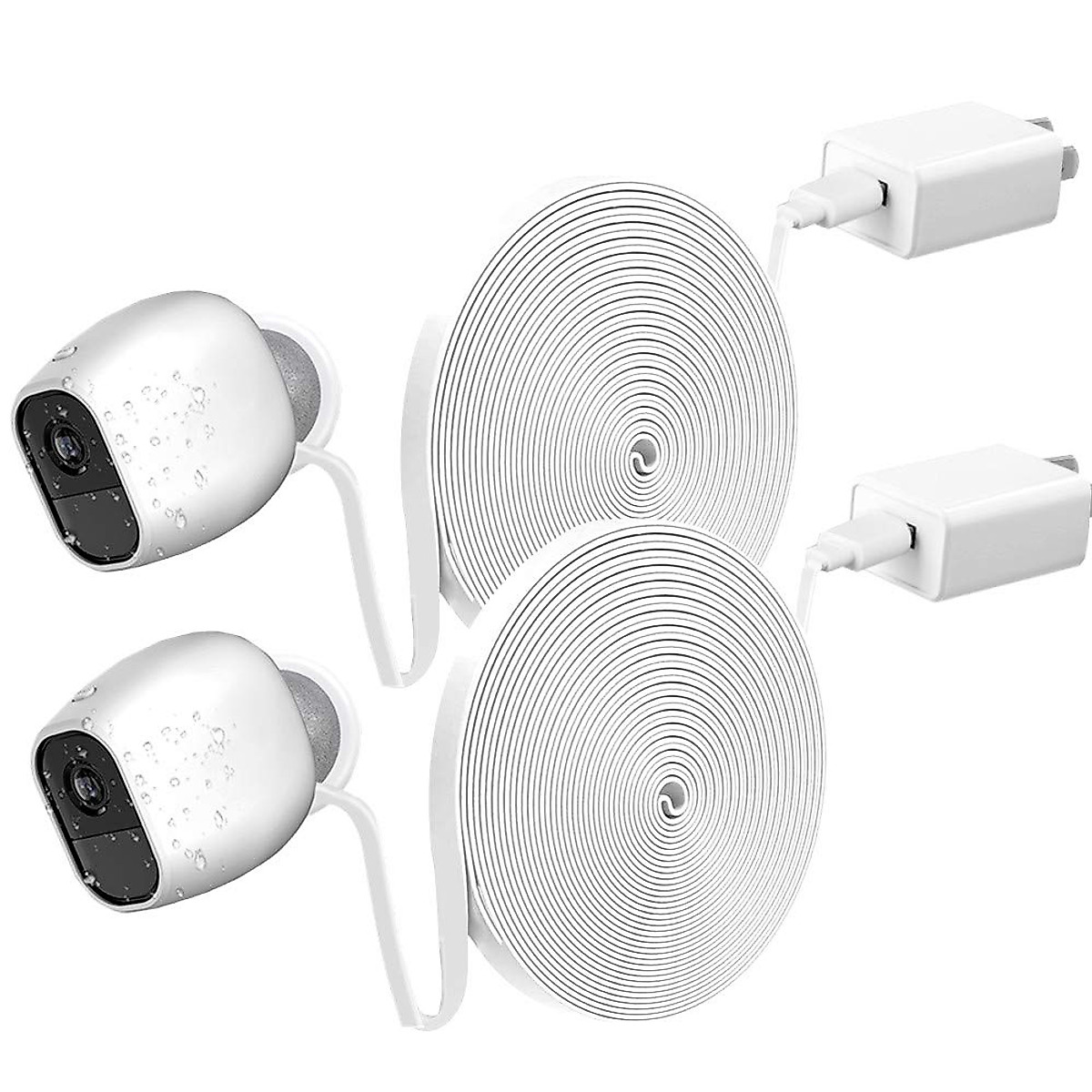 FARSAIL 2-Pack 10Feet/3m Power Cable and Charger Adapter for Arlo Pro & Pro 2 and Arlo Go, Weatherproof Outdoor Indoor, Solved The Need to Constantly Charge Batteries