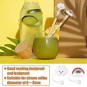 SAVITA 4pcs Straw Covers for Reusable Straws, Silicone Straw Tips Cover Cute Straw Covers Cap Rainbow Straw Cover Cloud Straw Cap for Sippy Cups with 6mm Diameter Straws