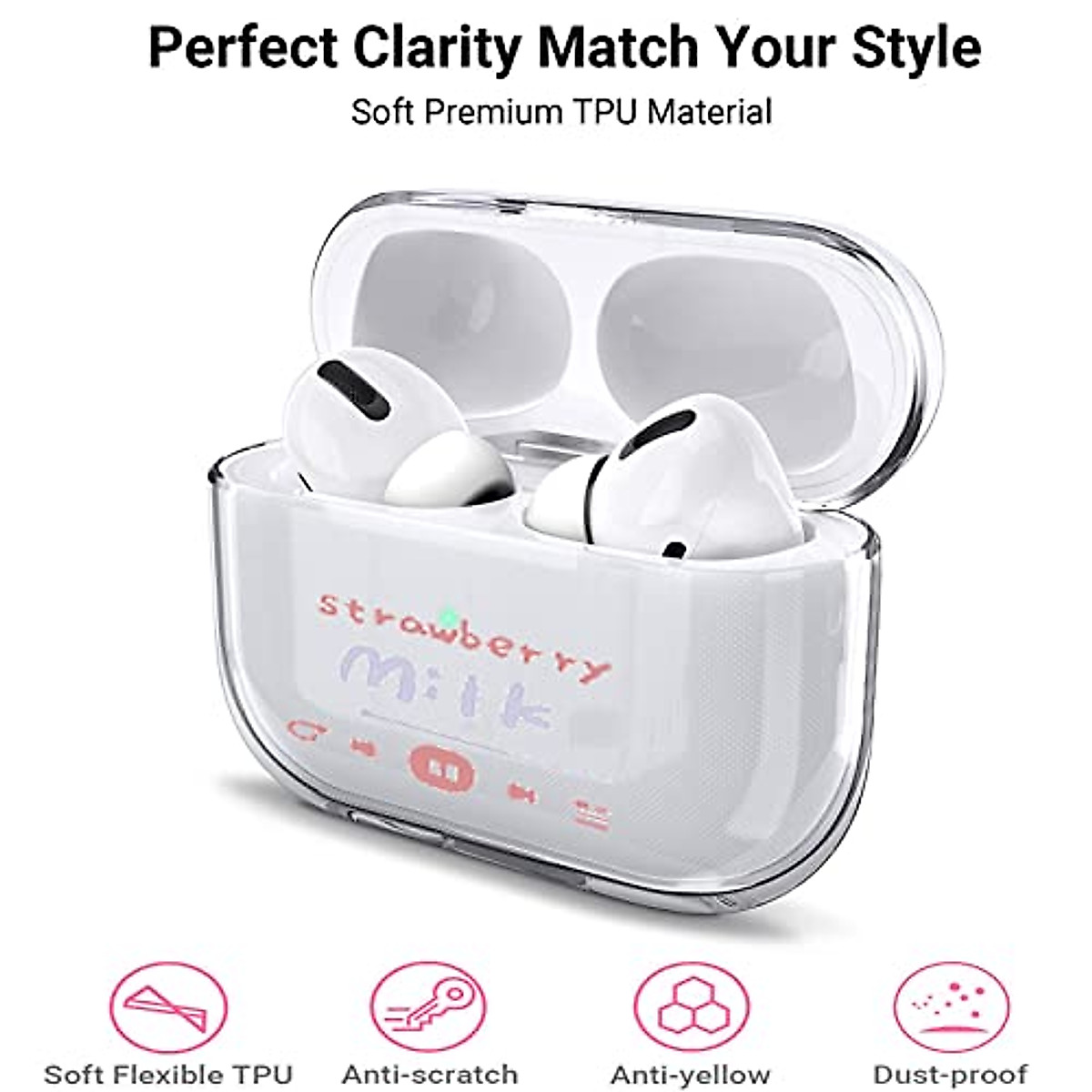 Compatible AirPods Pro 2019 / AirPods Pro 2nd 2022 Case Cover, Clear AirPod Pro Case for Women Girls Cute Hard Protective Cover with Keychain Design for Apple AirPod Pro Charging Case (Strawberry)