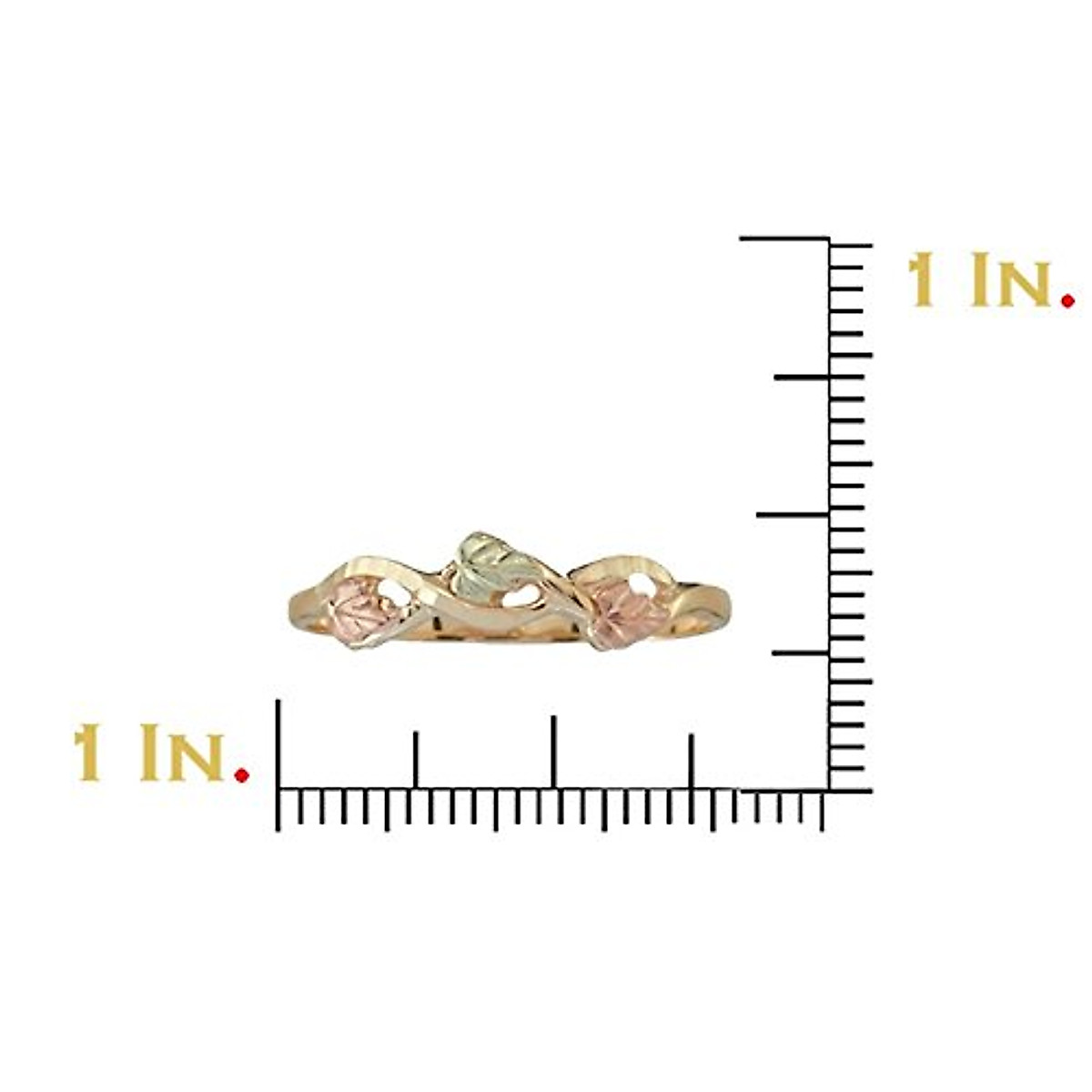 Diamond-Cut Grape Leaf Cut-Out Band, 10k Yellow Gold, 10k Yellow Gold, 12k Green and Rose Gold Black Hills Gold Motif, Size 11