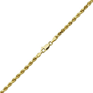 10K Yellow Gold 3mm 20" Diamond Cut Rope Chain Necklace with Lobster Lock