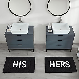 Creative Home Ideas Cotton 2-Piece Bath Rug Set - Soft Cotton Bath Mat - Bathroom Decor - Water Absorbent and Machine Washable - Measures 20"x32" - His & Hers - Black
