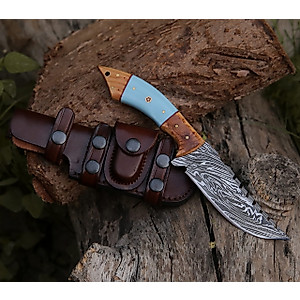 SHOKUNIN USA SavageTr Damascus Knives Custom Handmade Hunting Knife- Best Damascus Steel Blade Skinning Knife- Fixed Blade Hunting Knife With Sheath Belt Loop