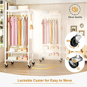 FUTASSI P6 Mini Rolling Clothes Rack Heavy Duty, Clothing Racks for Hanging Clothes, Freestanding Garment Rack with Wheels, Portable Closet Rack Max Load 360LBS, 23.6''W x 14''D x 74.6''H, White