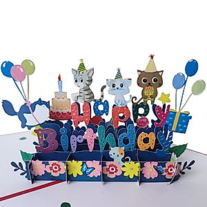 DUBRIX 3D Pop-Up Cat Birthday Card Funny and Whimsical Cat-Themed Greeting Card with envelope for Kids, Men, Women, Friends - Perfect for Celebrating Birthdays Parties - Unique Thoughtful Gift Large