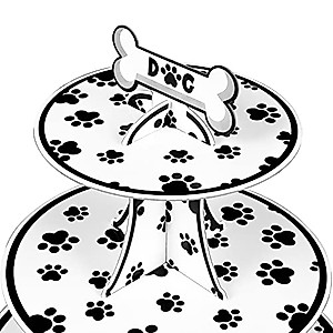 2 Set 3-Tier Dog Paw Print Round Cardboard Cupcake Stand for 24 Cupcakes Perfect for Kids Dog Paw Print Theme Birthday Party Decorations Dog Paw Print Party Supplies Cupcake Topper