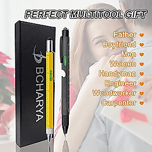 BCHARYA 15 in 1 Multitool Pen, Gifts for Men Stocking Stuffers, Cool Gadgets for Men Gifts Ideas for Engineer Woodworkers Carpenter, Stylus Ruler Level Screwdriver Ballpoint Pen LED Light