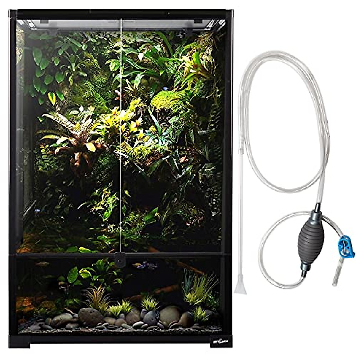 REPTI ZOO 67 Gallon Glass Terrarium Tank,Knock-Down Paludarium Large Terrarium 24"x18"x 36”,Bio Deep Base 10”, Double Hinge Door, Siphon Gravel Cleaner Set Included