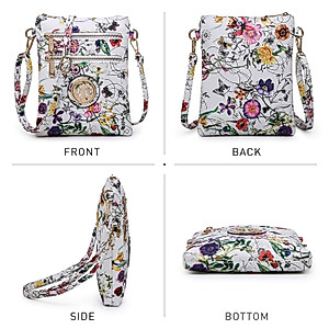 Dasein Women Small Crossbody Bag Lightweight Shoulder Purses Multi Zipper Pockets Phone Purse Handbag (white flower)