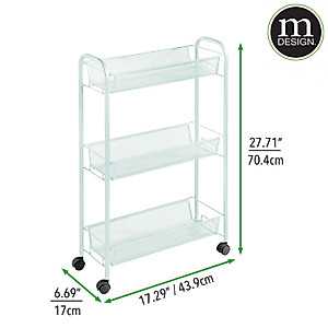 mDesign Steel Rolling Utility Cart Storage Organizer Trolley with 3 Basket Shelves for Laundry Room, Mudroom, Garage, Bathroom Organization - Holds Detergents, Hand Soap - Biro Collection, Mint Green