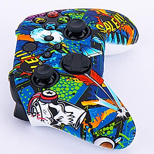 YoRHa Silicone Printing Thickened Cover Skin Case for Xbox Series X/S Controller x 1(Blue Graffiti) with Thumb Grips x 10