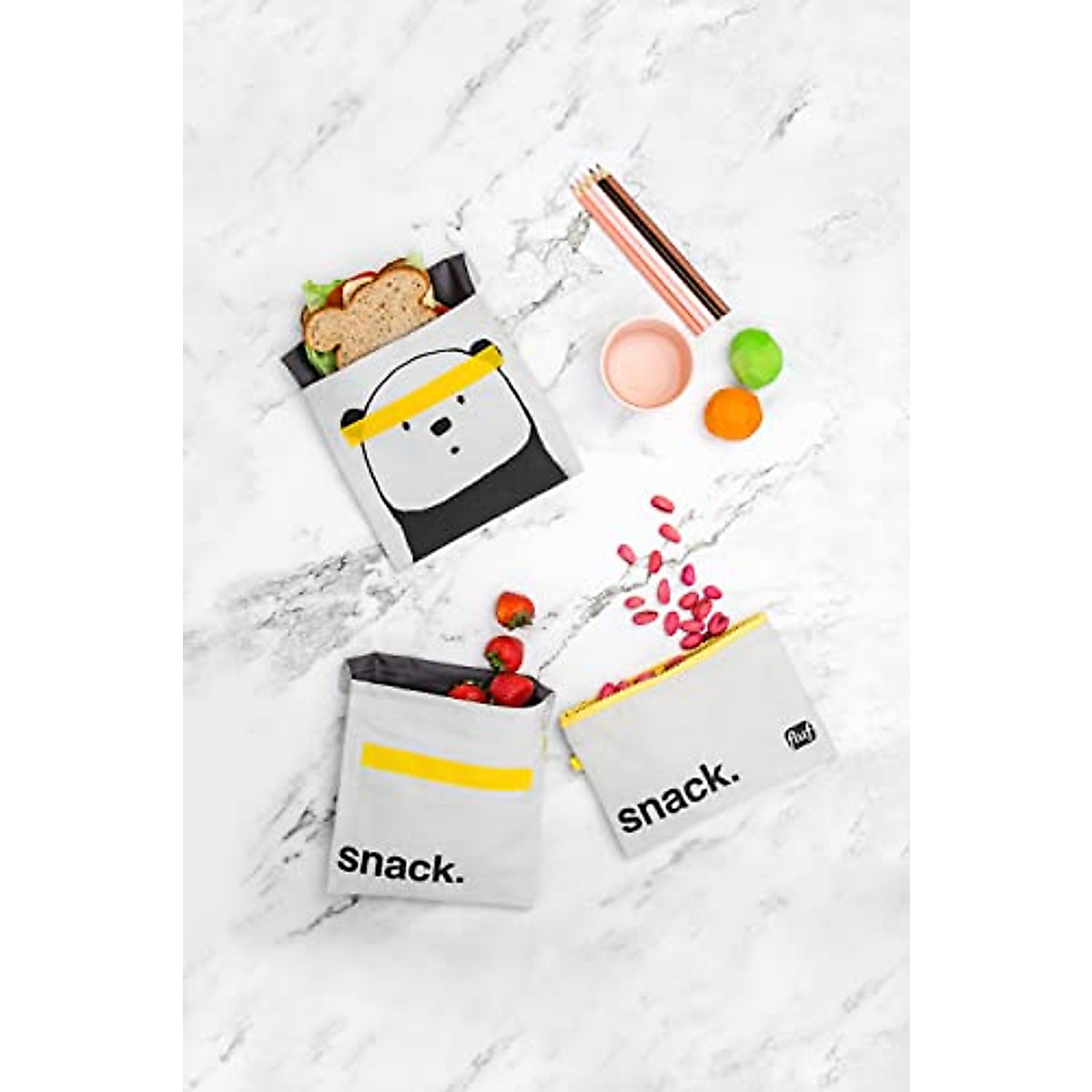 Fluf Zip Snack Sack: Reusable Snack & Sandwich Bag, Zipper Closure | 100% organic cotton with RPET lining | Tested Food-Safe | Rinsable & Machine Washable (Snack Black, Snack)