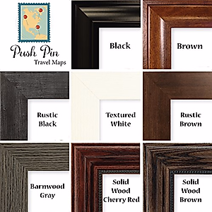 Push Pin Travel Maps Canvas - Personalized Blue Oceans World with Rustic Black Frame