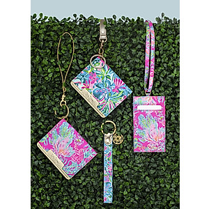 Lilly Pulitzer Snap ID Card Case, Cute Blue Keychain Wallet, Slim Credit Card Holder with Wristlet Strap, Golden Hour