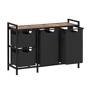 Yifeel Laundry Hamper with shelf, Laundry Baske 3 Section, Laundry room organization, Laundry Sorter with Pull-out 4 clothes bags(All 148L), Bedroom, Bathroom and Dorm, Rustic Brown and Black JLH002SR