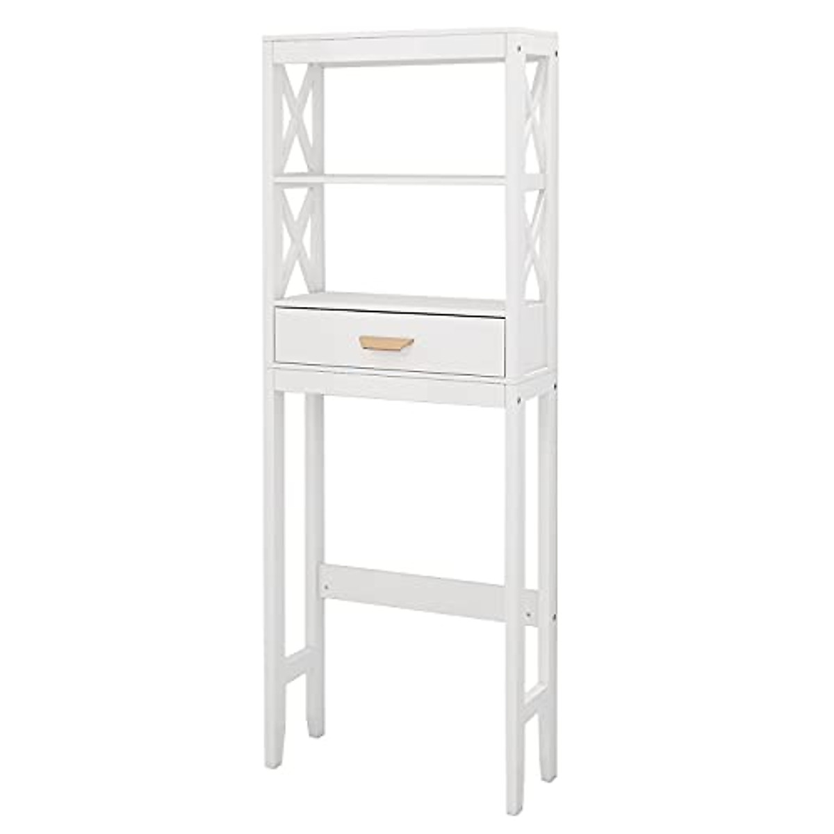 Otryad White Over-The-Toilet Storage, Wooden Above Toilet Storage Cabinet with Drawer and Open Shelves, Bathroom Cabinet Organizer Standing Rack - 23.62" L x 7.87" W x 64.76" H