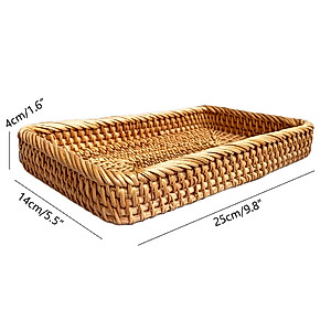 i-lan Rattan Toilet Tank Basket Natural Rattan Toilet Tank Vanity Narrow Tray for Paper Hand Towel Bathroom Shelf Storage Basket 10 x 5.5 x 1.6 inch