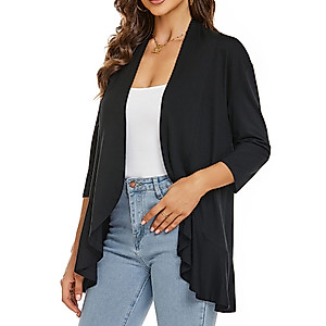 YnimioAOX Women's Open Front Cardigan 3/4 Sleeve Solid Casual Kimono Sweater Coat,X-Large,N20-autumn black