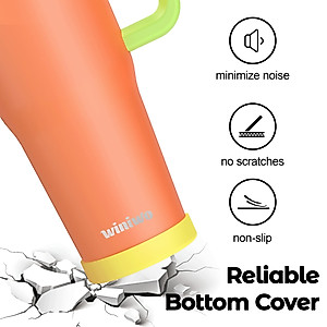 winiwo 40 oz Tumbler with Handle and Straw, Gift for Her, Flexible Straw, Insulated Tumbler Cups with Silicone Bottom, Keeps Beverages Cold Up to 24 Hours, Gym/Travel/School（Traffic Orange）