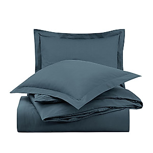 Chezmoi Collection Solid China Blue 100% Cotton Duvet Cover Set Queen Size, 3-Piece Luxury Soft Breathable Smooth Cooling 250TC Cotton Twill Comforter Cover with Button Closure