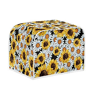 HUISEFOR Sunflower Daisy Toaster Cover 4 Slice Long Slot, Washable Bread Maker Covers Toaster Covers Dustproof Kitchen Appliance Protector Keep Off Stains Fingerprint and Cat Hair