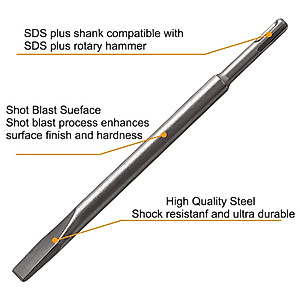 SDS Plus Hammer Drill Chisel Set, Rotary Hammer Bits Set Including Tile chisel, Grooving Chisel, Scrapping Chisel, Flat Chisel, Point Chisel, Scaling Chisel for Tile Masonry Concrete Brick Stone Work