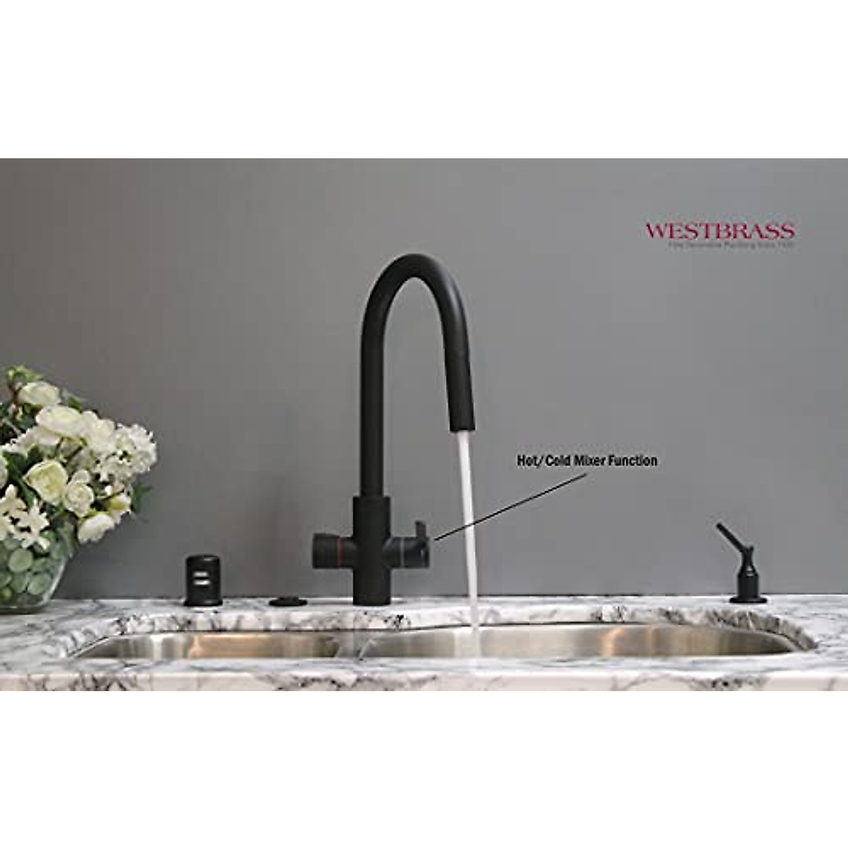 Westbrass KH41AK-62 HotMaster 4 in 1 Kitchen Faucet Kit with Dual Mode Pull Out Spray Head, DigiHot Instant Hot Water Tank and Two in-Line Water Filter System, Matte Black