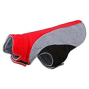 MIGOHI Fleece Dog Winter Coat, Warm and Soft Dog Sweaters Puppy Pajamas with Leash Hole and Hook Loop Closure, Reversible Dog Cold Weather Vest Apparel Pet Jackets for Small Medium Large Dogs, Red L