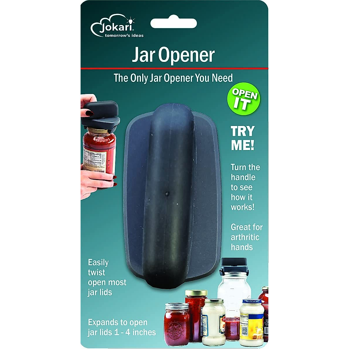 Jokari Easy Grip Adjustable Jar Opener to Open Jars with Lids of Virtually Any Size. Perfect Kitchen Gadget Accessory So Anyone With Arthritis, Weak Grip Strength or Sore Hands Can Twist Tops Easily