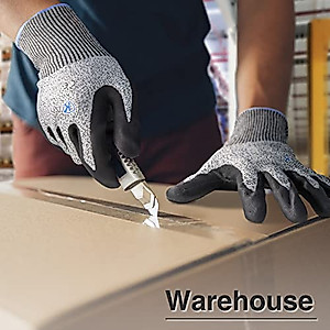 Cut Resistant Gloves, MicroFoam Nitrile Coated, ANSI Cut level A3,Superior Grip Performance,Durable, Safety Work Gloves For Men and Women, Ideal for General Duty Work, KG21NB, 2 Pairs Grey, Large