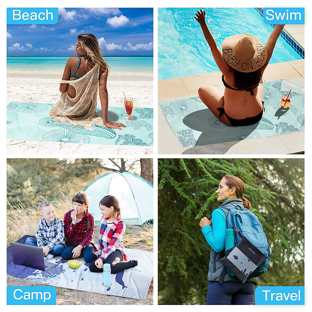 Airensky Microfiber Beach Towel, Oversized Pool Towel 72" x 36", Sand-Free Beach Towel, Quick Drying, Super Absorbent, Soft Breathable (2 Pack Shark+Dolphin)