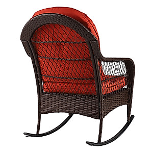 B BAIJIAWEI 2pcs Outdoor Wicker Rocking Chair All Weather Wicker Rocker Chair with Cushions for Garden Patio Yard Porch Lawn Balcony Backyard (2PCS-Brown Wicker-Orange)