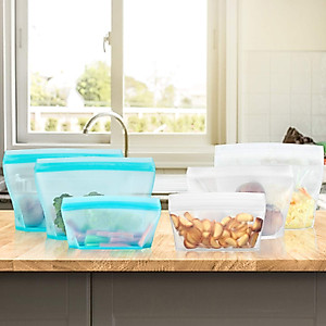 Reusable food container silicone bag, 2 Pcs Zip Sandwich Bags, 100% Platinum Silicone Reusable Snack bag, Stand Up Preservation Bag, Convenient to carry and easy to clean. (2 Bag Set Blue)