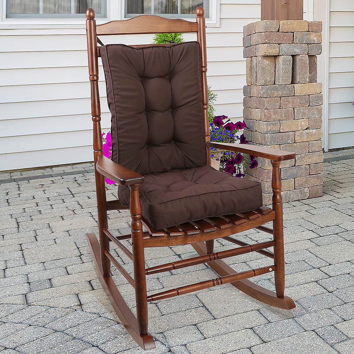 RACE LEAF Rocking Chair Cushion High Back, Non-Slip Patio Chair Cushions Set of Seat & Back Cushion with Ties for Indoor/Outdoor Rocker, Rocking Chair Pads with Memory Foam, Brown