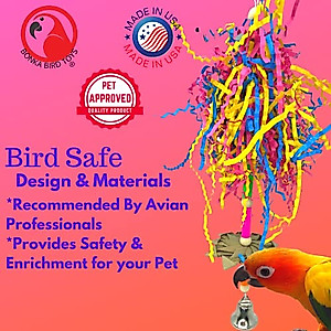Bonka Bird Toys 1370 Foraging Stand Small Bird Toy Crinkly Chew Shred Paper Natural Woven Palm Leaf Flower Wood Bead Plastic Cockatiel Parakeet Conures
