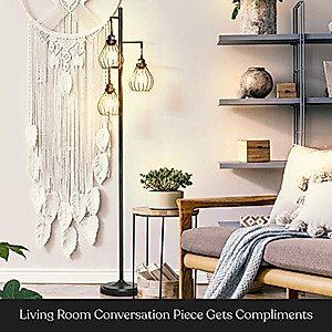 Brightech Teardrop LED Floor Lamp – Tree Standing Lamp with 3 Elegant Cage Heads & Edison Bulbs – Standing Lamp for Living Rooms & Offices – Tall Standing Lamp Ideal for Bedroom Reading – Black