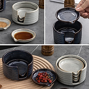 Pearlead Ceramic Spoon Rest with Holder for Stove Top Set of 4 Spoon Holder for Kitchen Counter Coffee Spoon Rest Cooking Utensil Rest Housewarming Gifts 3.9 Inch Black Blue