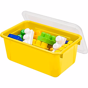 Storex Small Cubby Bin With Cover, 12.2-Inch X 7.8-Inch X 5.1-Inch, Yellow, Set Of 3 (Stx62410u06c)