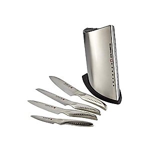 Global SAI-5001 5 Piece Knife Block Set, Silver