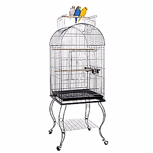 Large 64-Inch Open Dome Play-Top with 5/8-Inch Bar Spacing for Cockatiel Cockatiels Sun Conure Parakeet Rolling Cage (20 x 20 x 64 H inch, Black Vein)