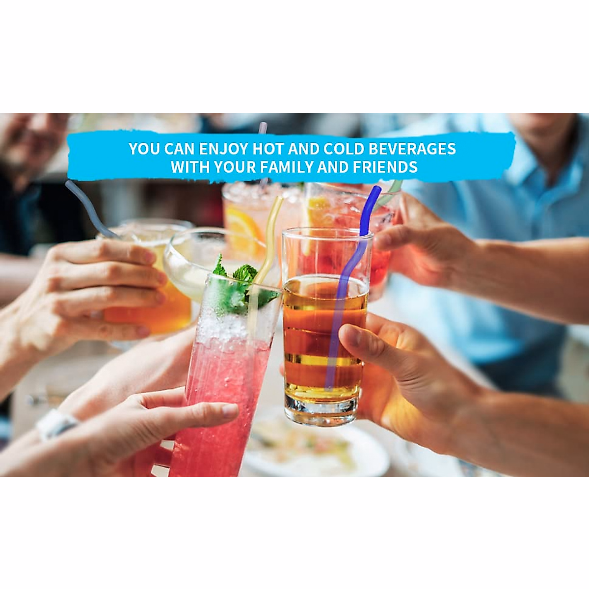 Nipogear 8*200mm wavy high borosilicate transparent colored high borosilicate glass straws for beverages, coffee, milk and tea straws. Seven-piece suit.