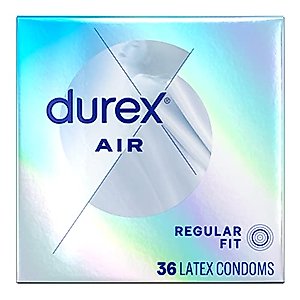 Durex Air Condoms Extra Thin Condoms, Regular Fit, Natural Rubber Latex Condoms for Men, FSA & HSA Eligible, 36 Count, Package May Vary
