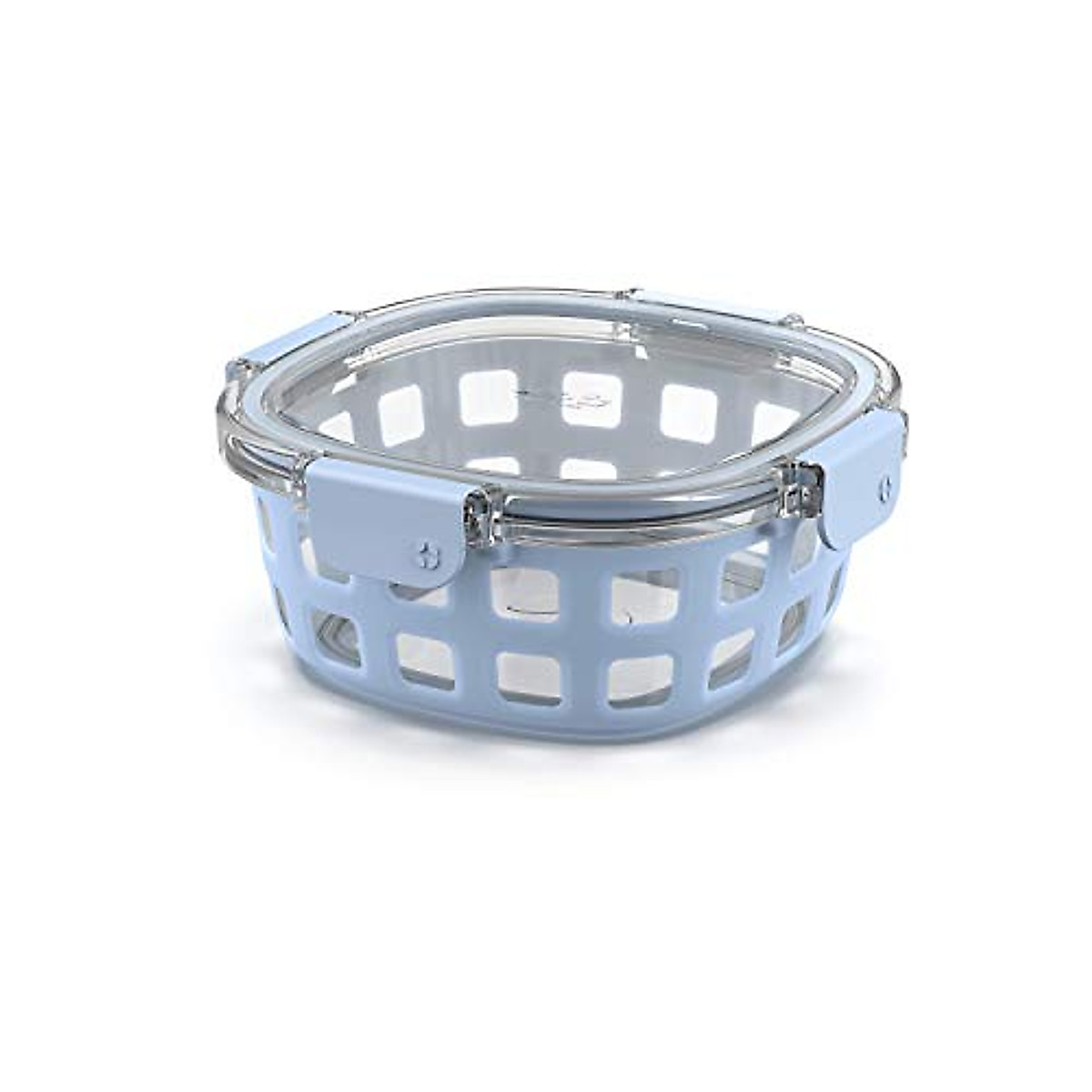 Ello Duraglass Meal Prep Container, 4 Cup- Glass Food Storage Container with Silicone Sleeve and Airtight BPA-Free Plastic Lid, Dishwasher, Microwave, and Freezer Safe, Halogen Blue