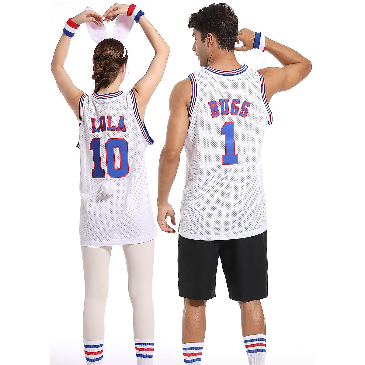 Mens Basketball Jersey Lola#10 Bugs#1 : Space Movie Jerseys 90s for Halloween Sports Hip Hop Party Clothing Set (as1, Alpha, x_l, Regular, Regular, #1 White)