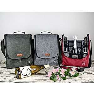 Freshore Insulated Wine 3 Bottle Carriers Tote Travel Cooler Gift Bag For Airplane Liquor With Padded Shoulder Strap (Wine Red)