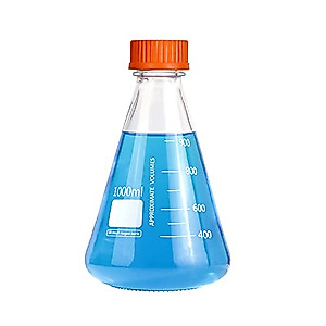 Moonetto 3 Pack 1000ml Narrow Mouth Graduated Lab Erlenmeyer Glass Flask with Orange Screw Cap