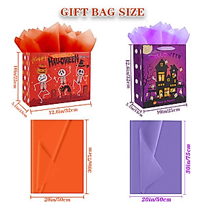 Jaywayang 2Pcs 12.6" Large Happy Halloween Paper Gift Bags with Card and Tissue Paper for Kids Halloween Presents Warpping, Holiday, Trick or Treat Party.