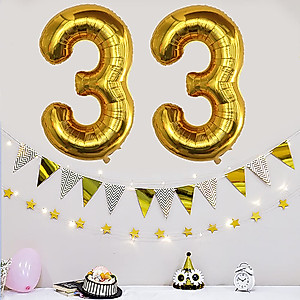 Xihuimay Number 33 Balloons 40 inch Digital Balloon Alphabet 33 Birthday Balloons Digit 33 Helium Balloons Big Balloons for Birthday Party Supplies Wedding Bachelorette Bridal Shower, Gold Number 33