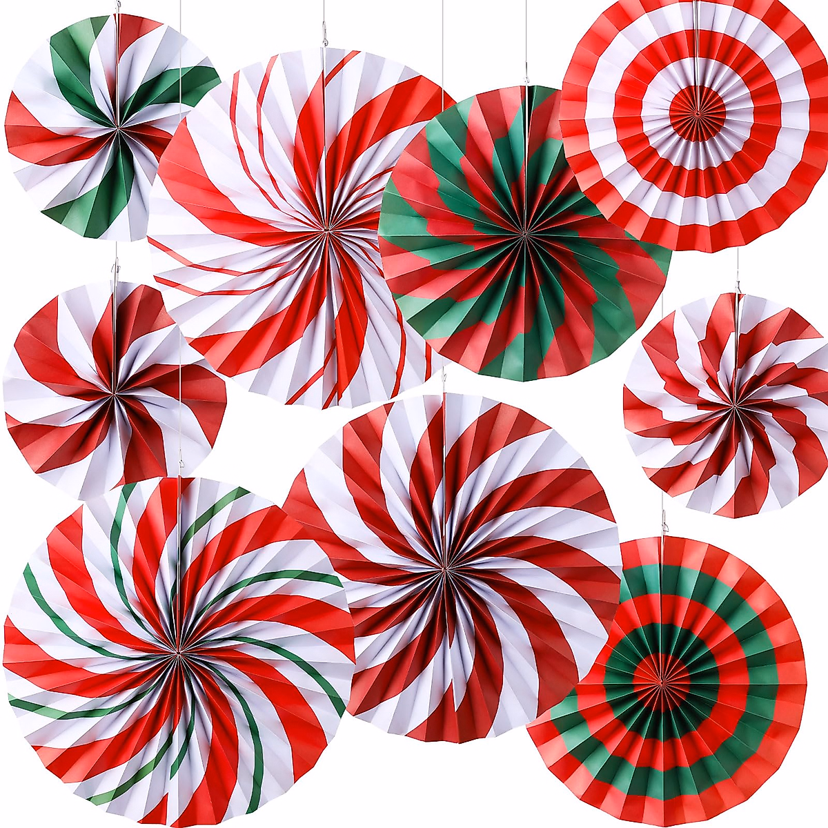 Outus Christmas Hanging Decorations Candy Paper Fans Peppermint Hanging Paper Fans Candy Cane Ceiling Wall Decor for Christmas Party Classroom Birthday Party(9 Pcs,Sweet)